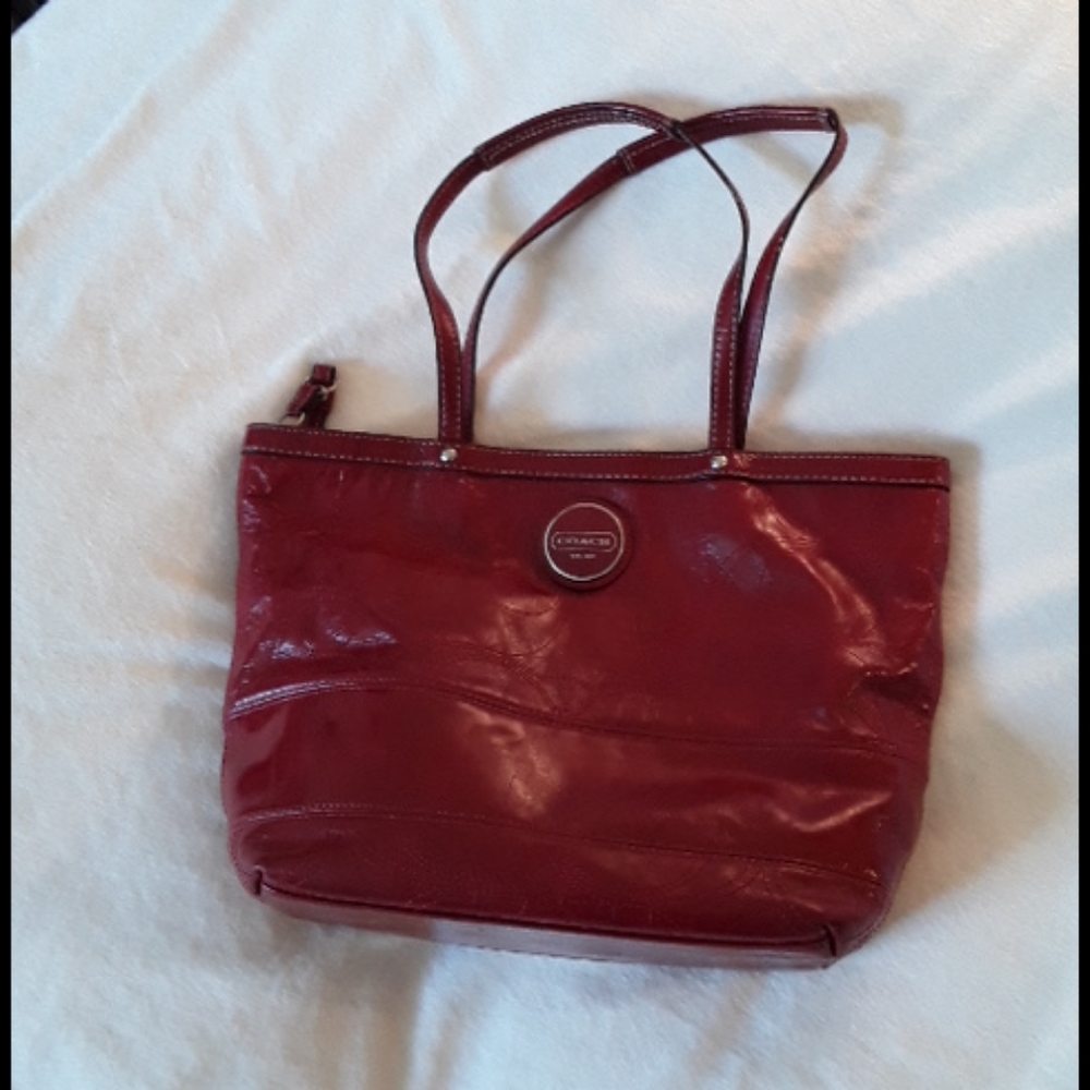 Coach Signature Red Patent Leather Purse - Gem
